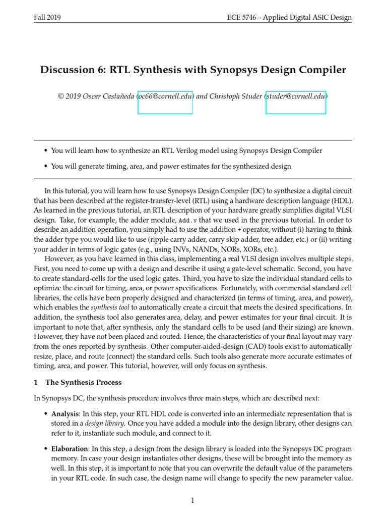Discussion 6: RTL Synthesis With Synopsys Design Compiler | PDF | Logic Synthesis | Hardware ...
