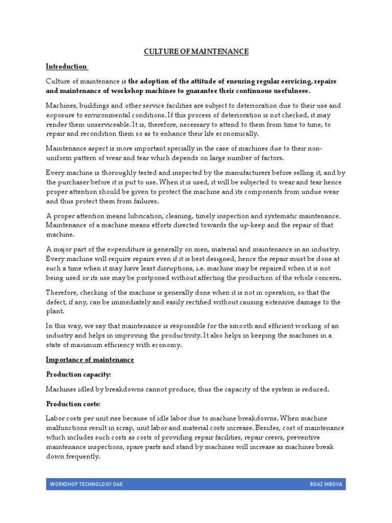 Culture of Maintenance | PDF | Business | Manufacturing And Engineering