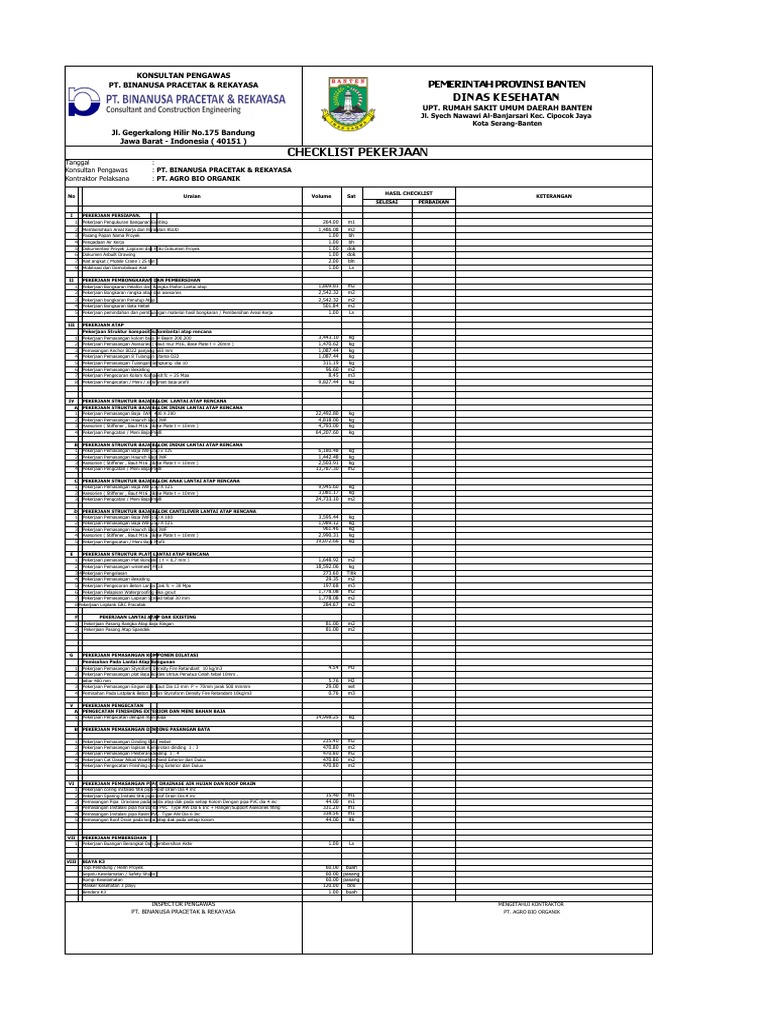 Checklist Pekerjaan | PDF
