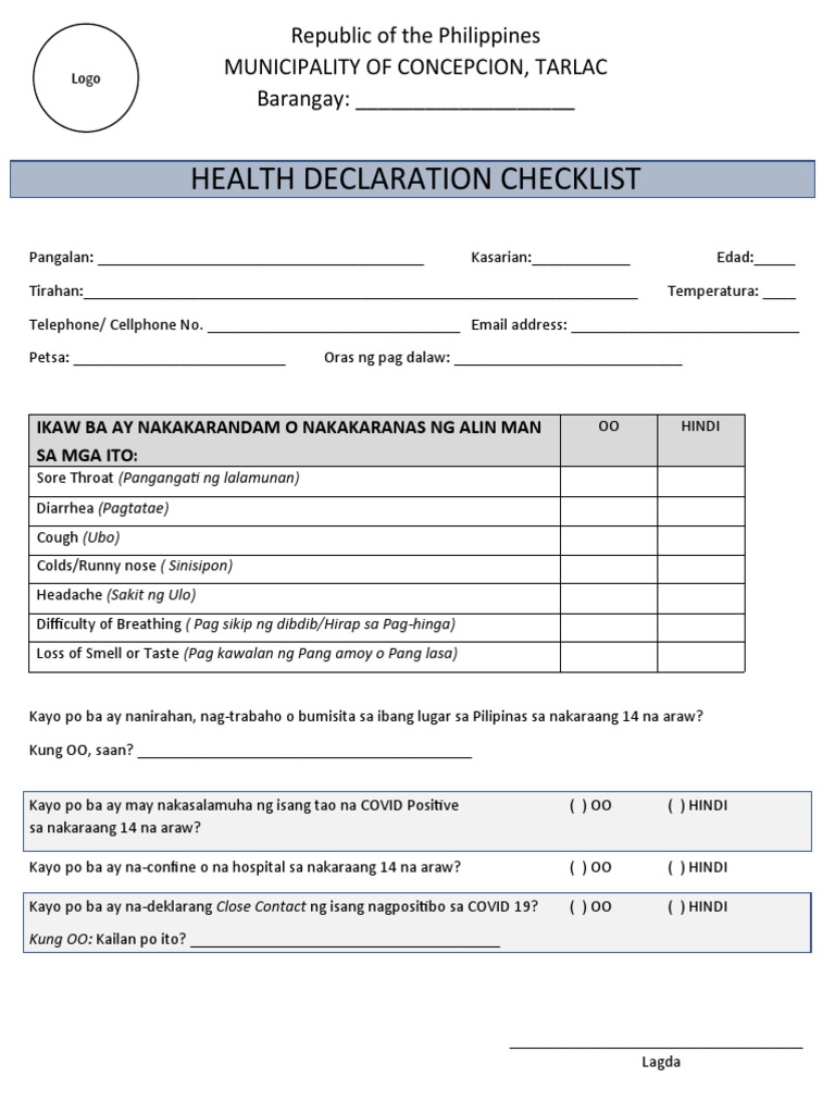 Health Declaration Tagalog | PDF