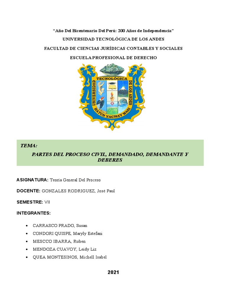 Partes en El Proceso Civil Demandante, Demandado y Deberes-Grupo 3 ...