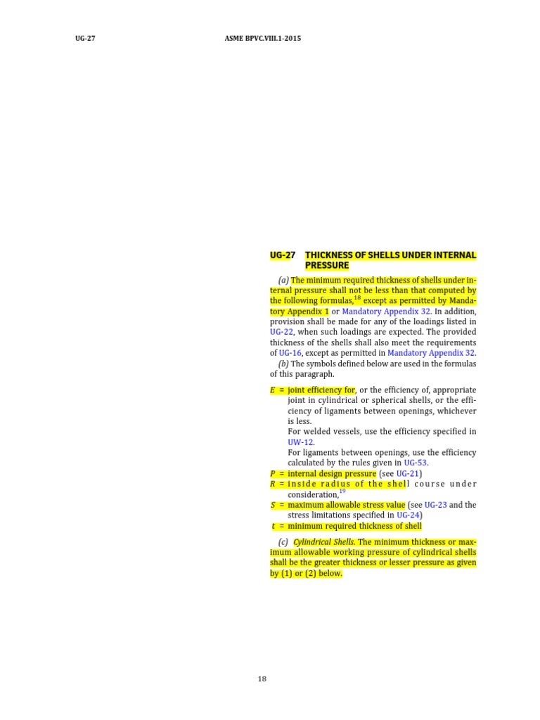ASME BPVC - VIII.1-2015 UG-27: UG-27 Thickness of Shells Under Internal ...