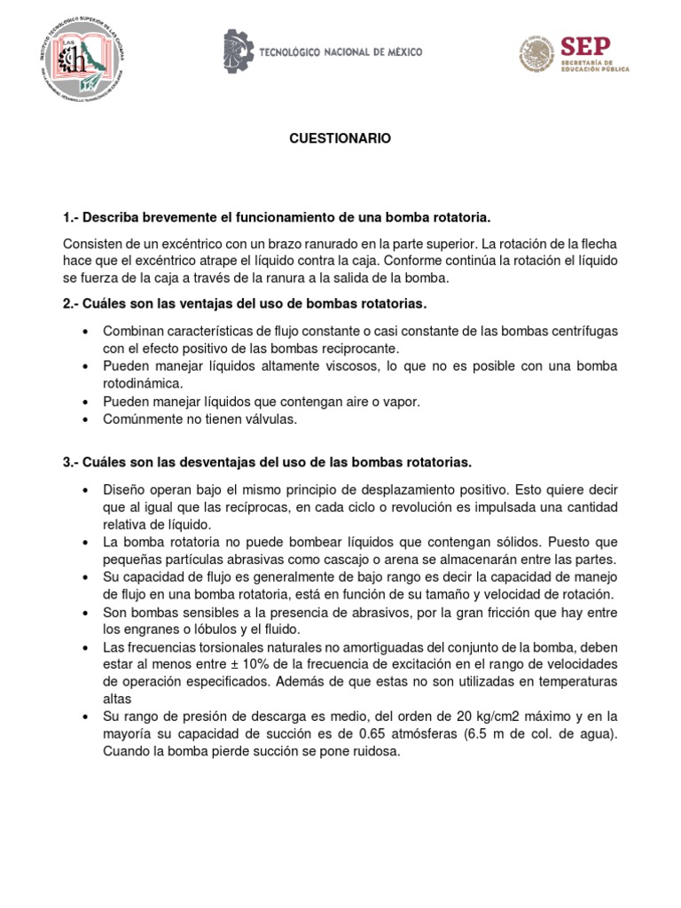Funcionamiento y aplicaciones de bombas rotatorias | PDF | Bomba | Líquidos