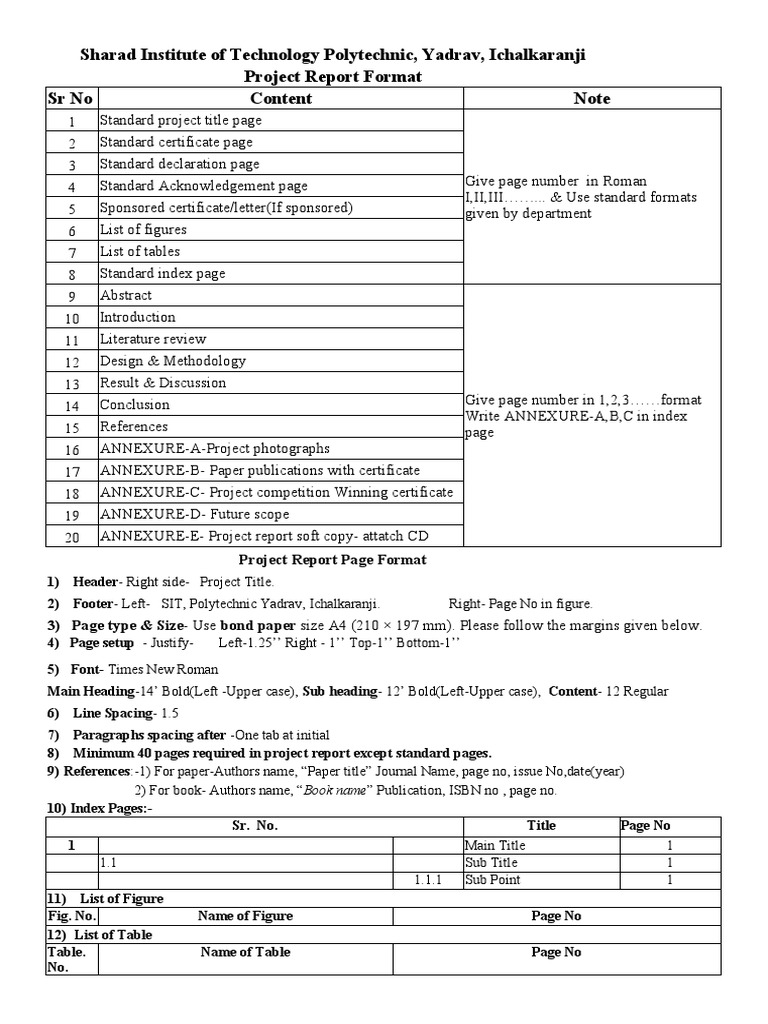 Guidelines for Preparing a Standard Project Report at Sharad Institute ...