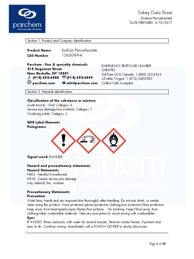 GHS Sodium Percarbonate MSDS | PDF | Toxicity | Dangerous Goods GHS Sodium Percarbonate MSDS | PDF | Toxicity | Dangerous Goods