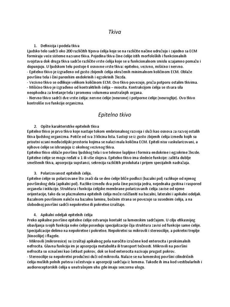 Histologija - Tkiva | PDF