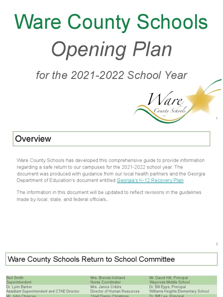 2021-2022 Ware County Schools Return To School Plan | PDF ...