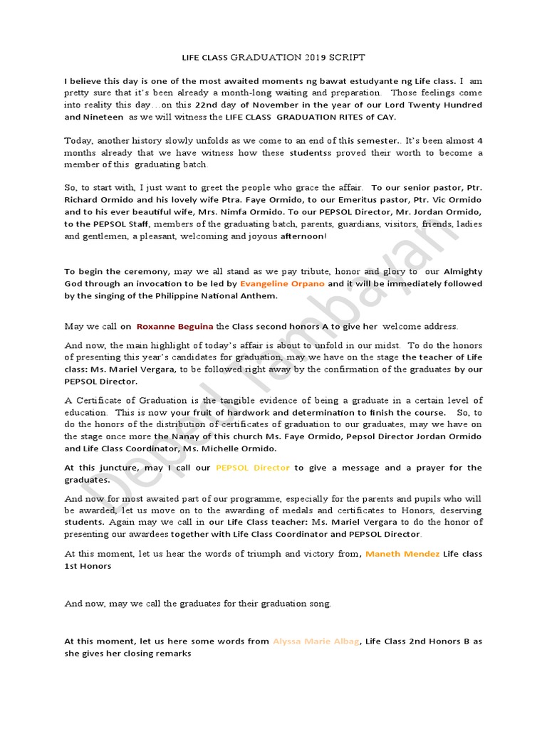 Script of Graduation Ceremonies For EMCEE | PDF