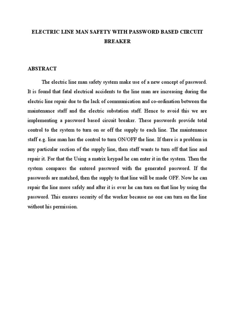 Electric Line Man Safety With Password Based Circuit Breaker | PDF