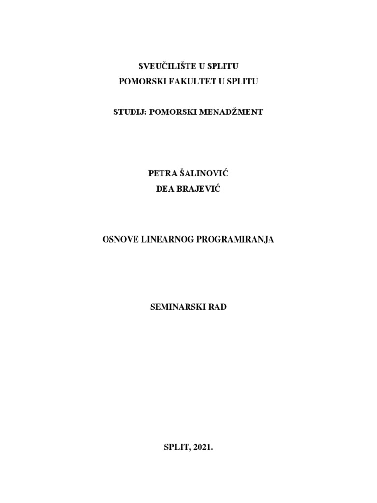 Osnove Linearnog Programiranja | PDF