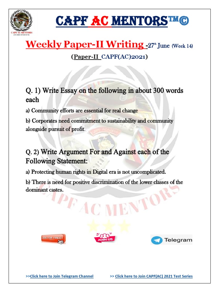 Capf Mentors: Weekly Paper-II Writing | PDF