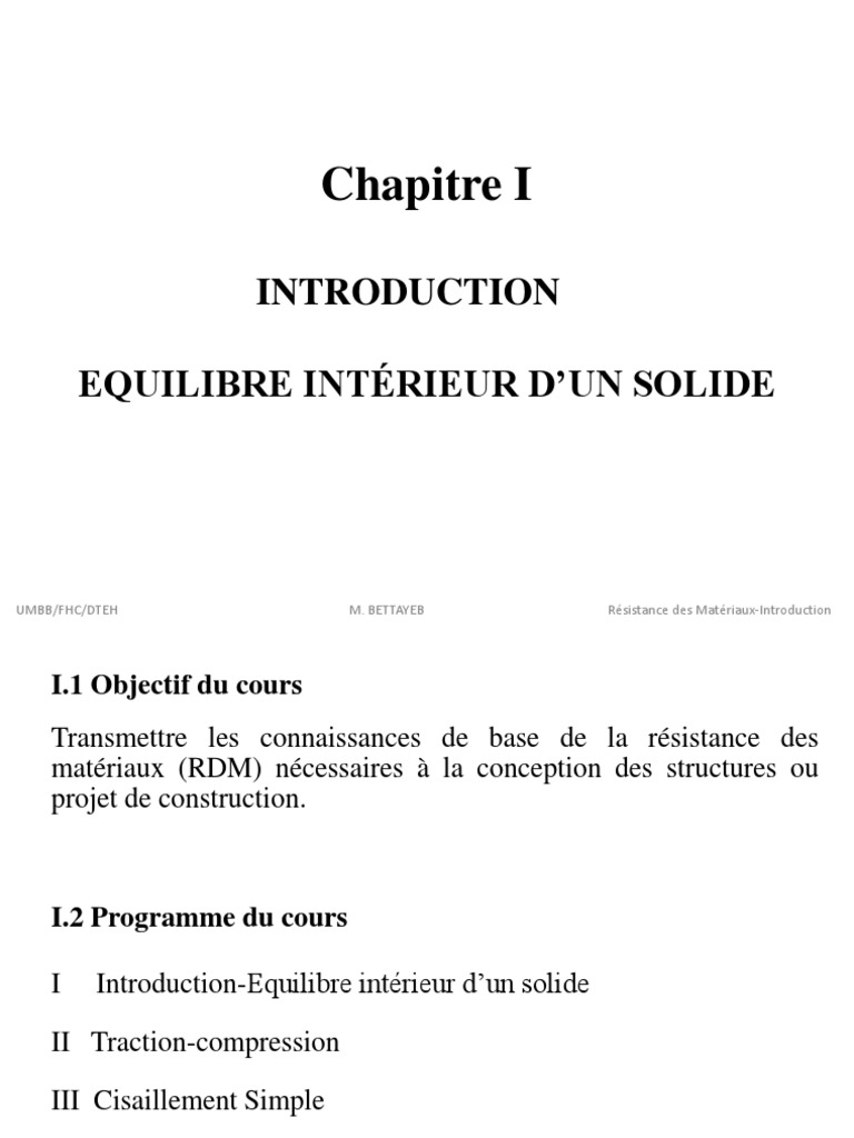 Chapitre I RDM Introduction | PDF | Résistance des matériaux | Flexion (matériau)