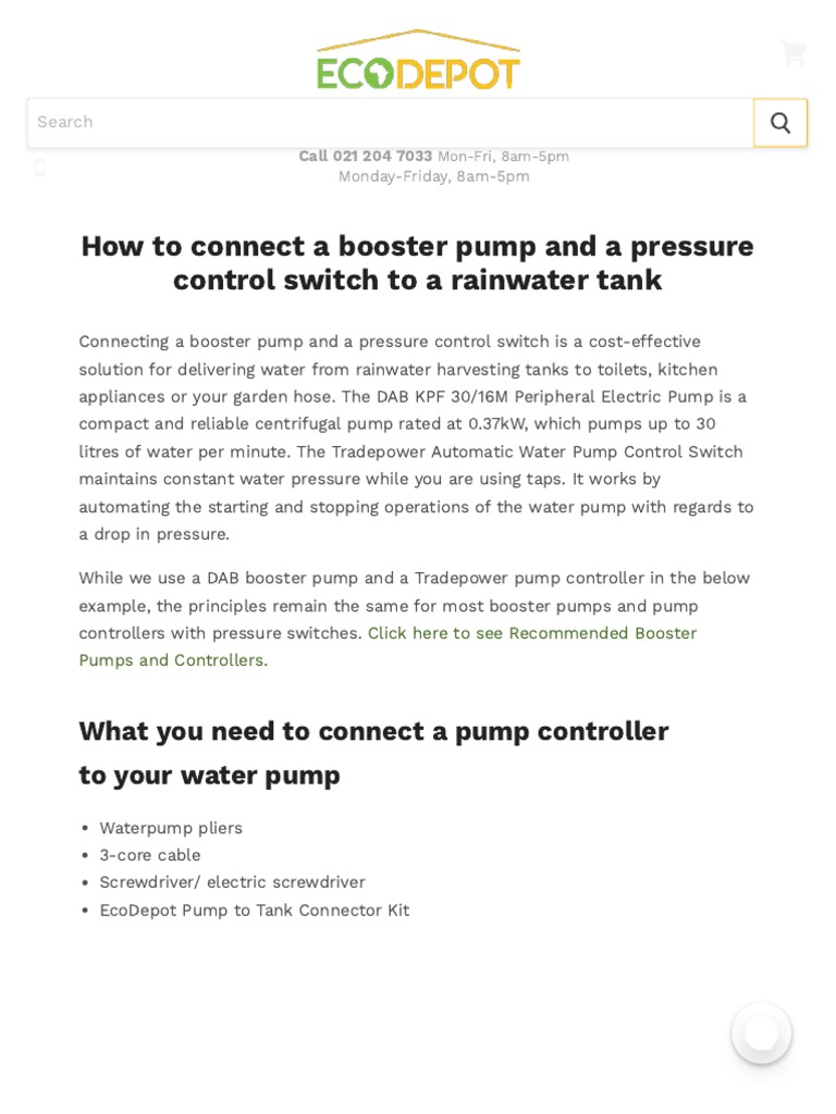 How To Connect A Booster Pump and A Pressure Control Switch | PDF ...