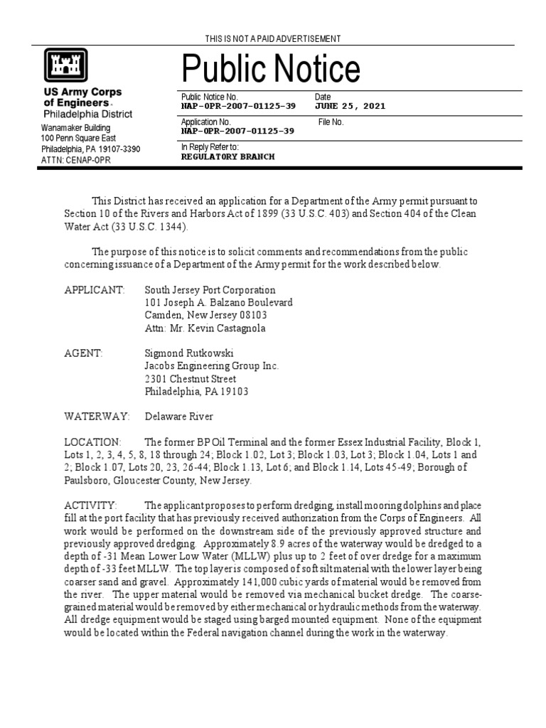 Delaware River Dredging Permit Notice | PDF