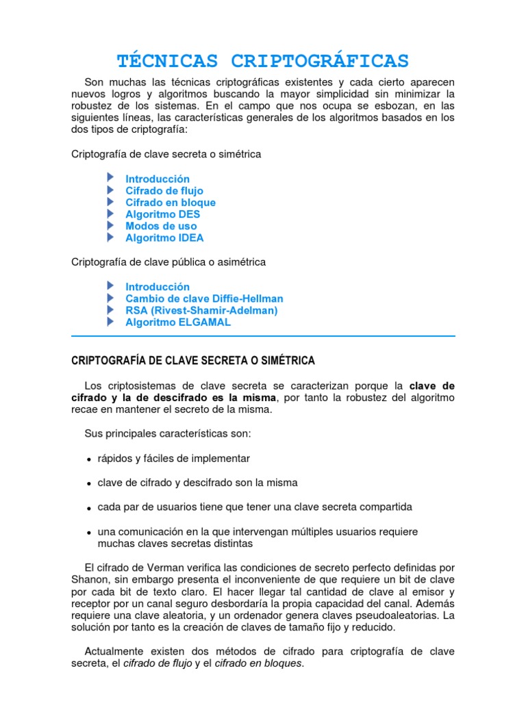 Criptografía: Algoritmos y Técnicas | PDF | Clave (criptografía) | Secreto