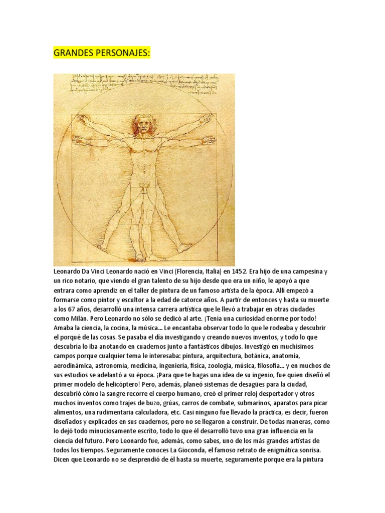 Grandes Personajes Leonardo Da Vinci Compresion Lectora Samuel Diaz ...