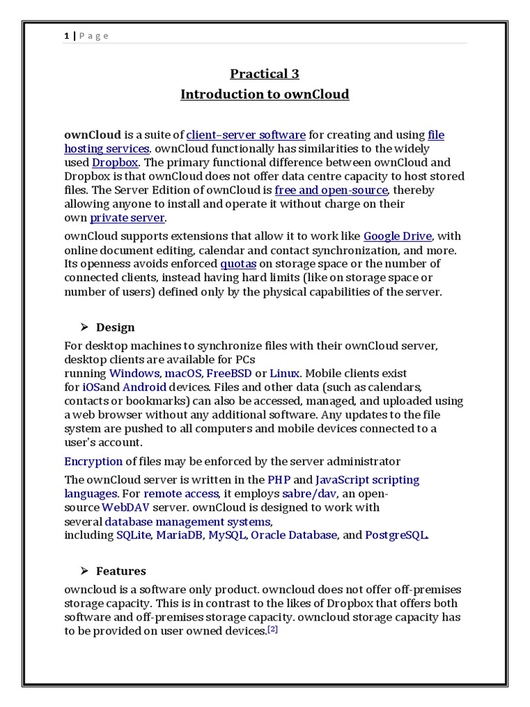 Practical 3 Introduction To Owncloud: Owncloud Is A Suite of | PDF ...