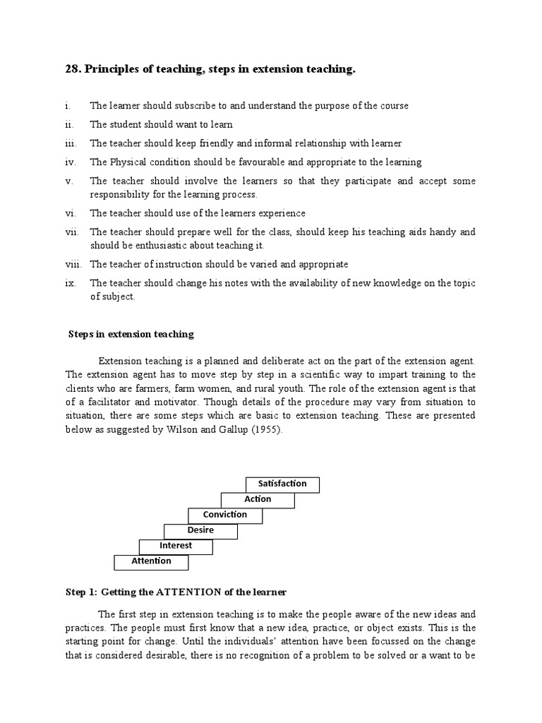 29.principles of Teaching, Steps in Extension Teaching. | PDF ...