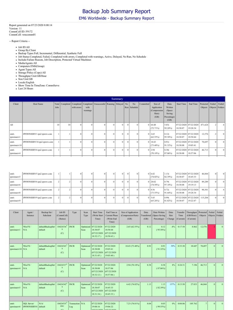 EM6 Worldwide - Backup Summary Report | PDF | Backup | Computer Data