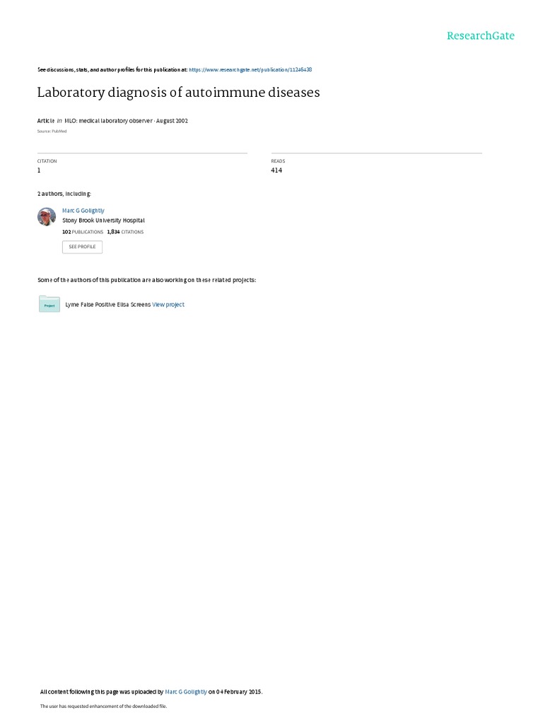 Laboratory Diagnosis of Autoimmune Diseases | PDF | Epidemiology | Biology