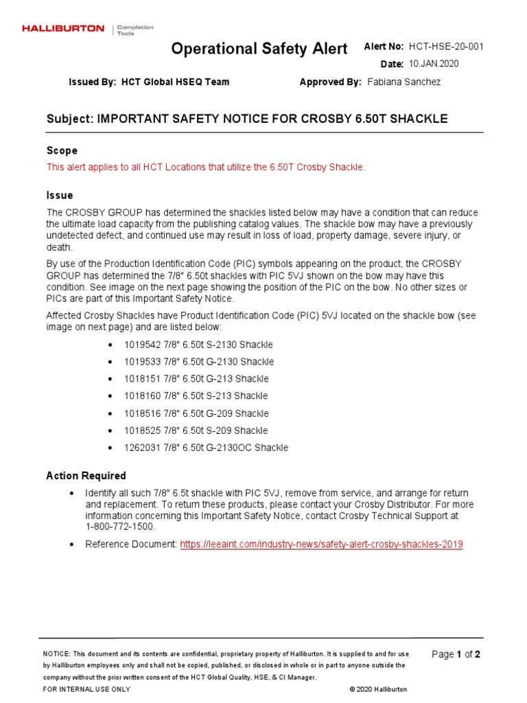Operational Safety Alert: Subject: Important Safety Notice For Crosby 6 ...