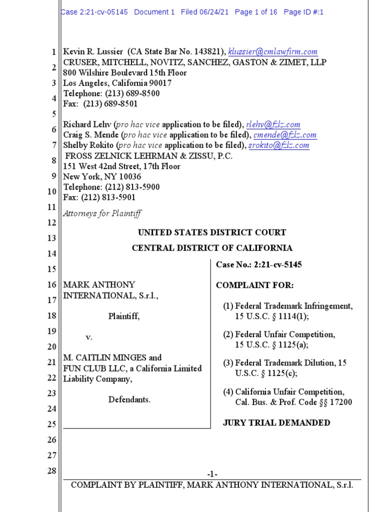 Mark Anthony International, S.R.L. v. Minges | PDF | Trademark | Trade ...
