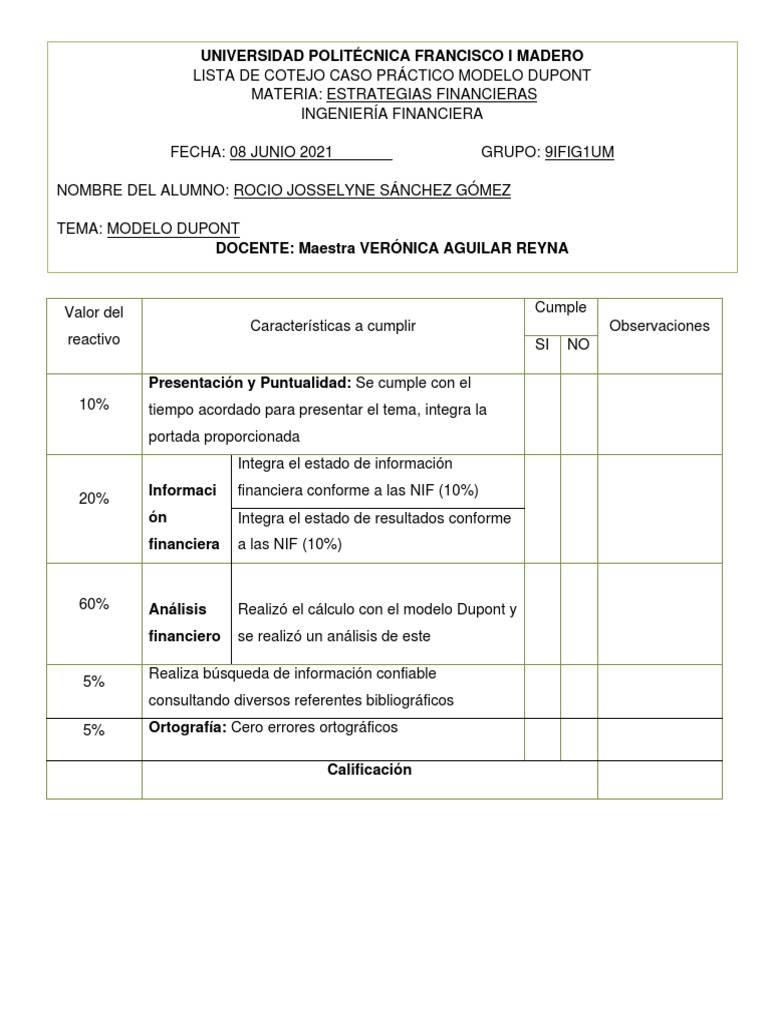Caso Práctico Modelo Dupont | Descargar gratis PDF | Estado de ...