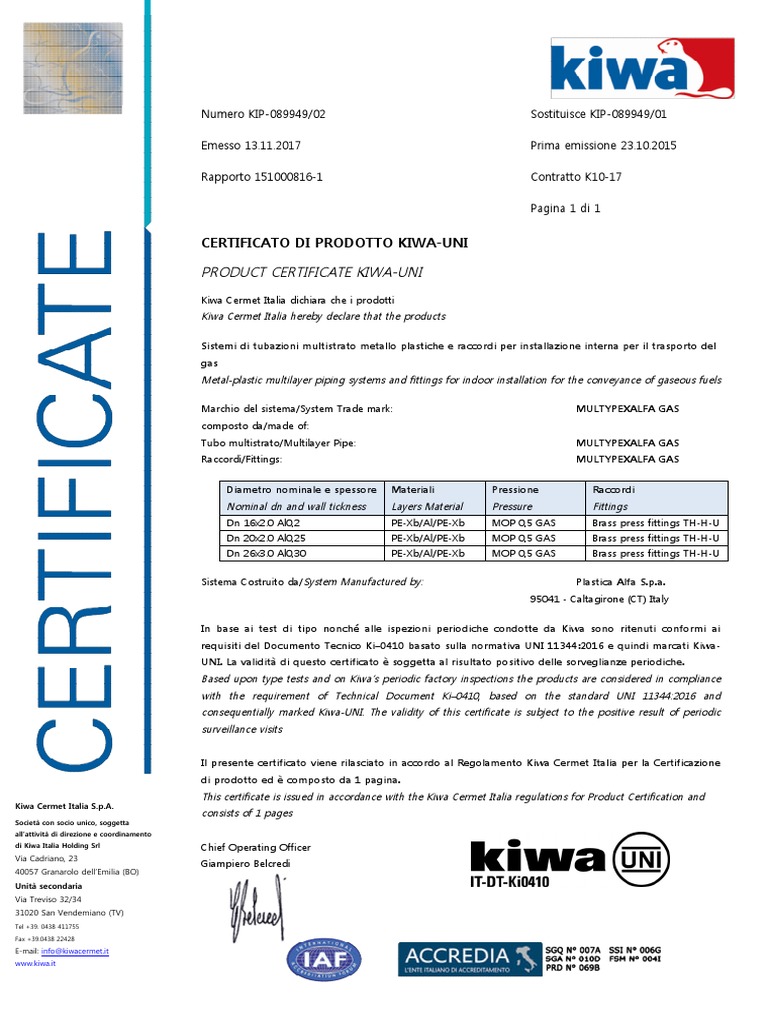 1 - KIWA Certificate - KIP-089949 V2 | PDF