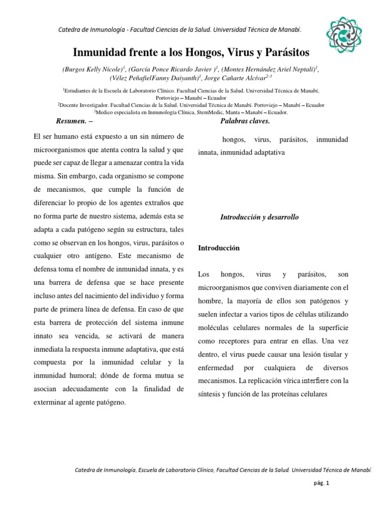 Inmunidad Frente A Hongos, Virus y Parásitos Grupal | PDF | Sistema inmune | Virus