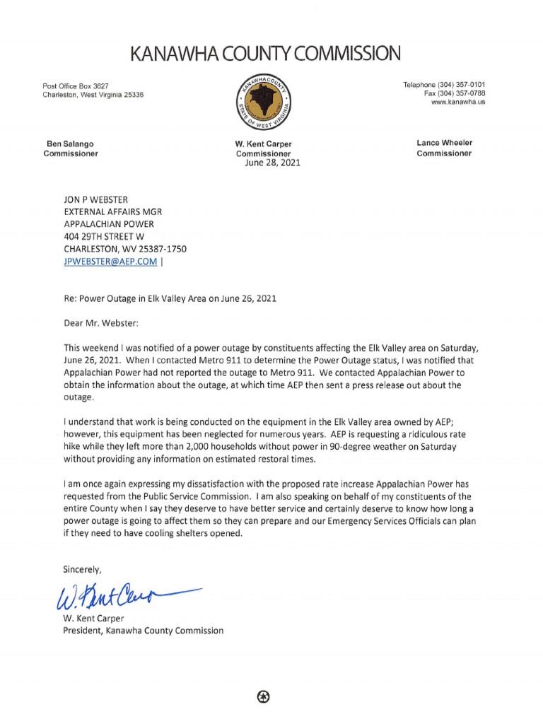 Letter To Jon Webster Re. Power Outage in Elk Valley | PDF