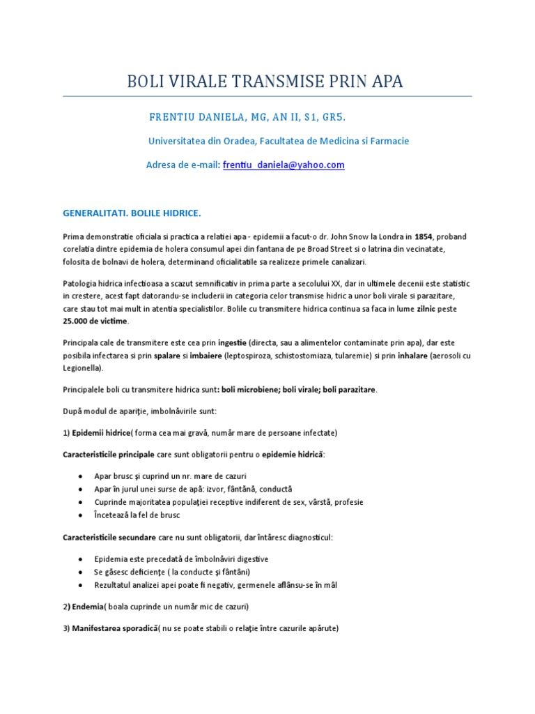 Boli Virale Transmise Prin Apa | PDF