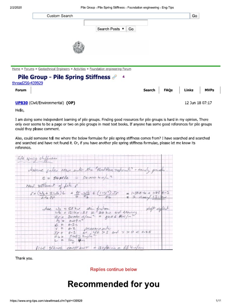 Pile Spring Stiffness - Foundation Engineering - Eng-Tips | PDF