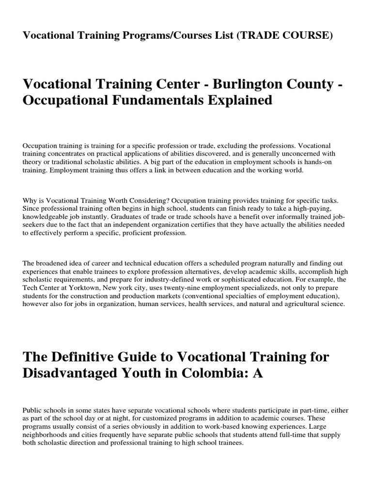 Vocational Training Programs Overview | PDF