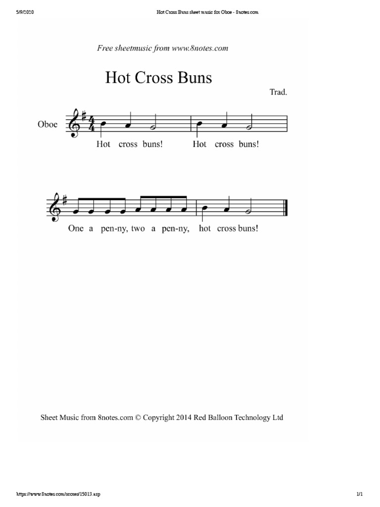 Hot Cross Buns Sheet Music For Oboe | PDF