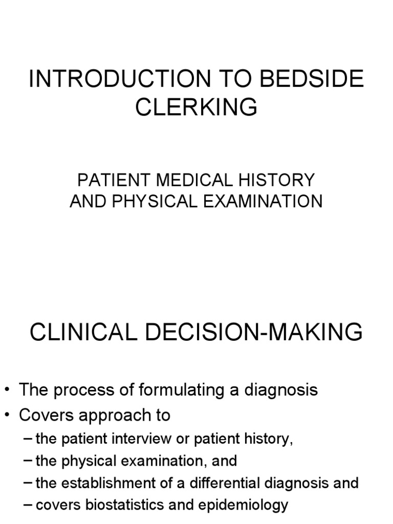 Bedside Clerking: Patient History & Exam | PDF | Physical Examination ...