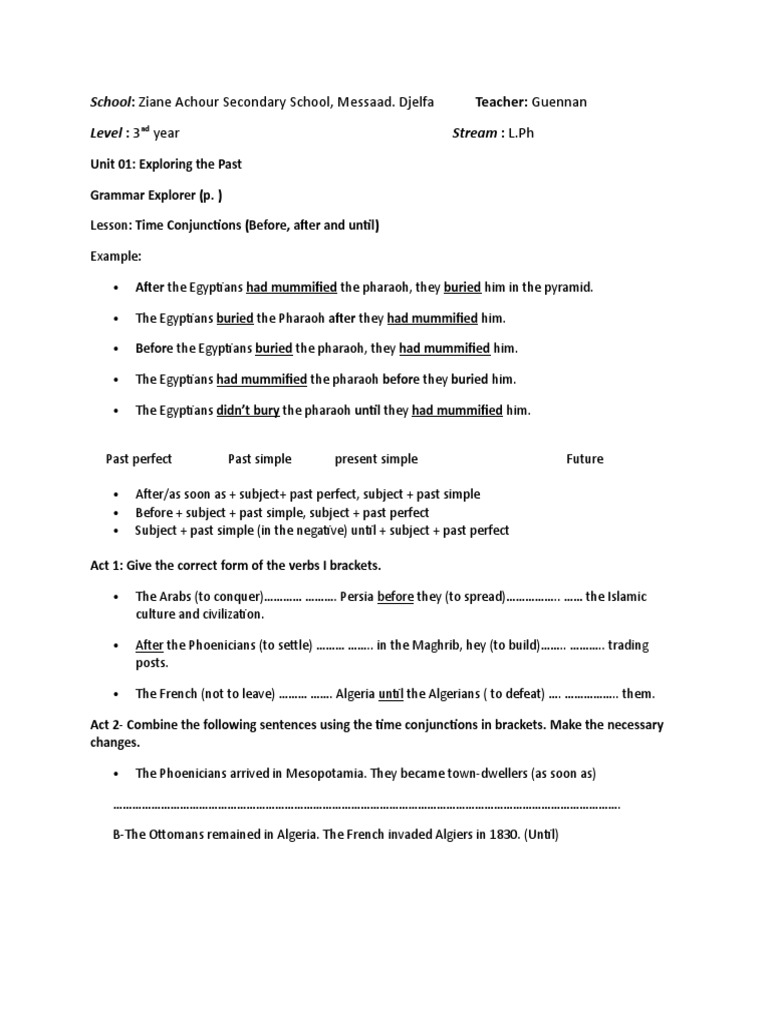 3-Time Conjunctions (Before, After and Until) | PDF