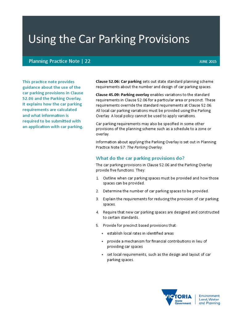 Using The Car Parking Provisions: Planning Practice Note - 22 | PDF ...
