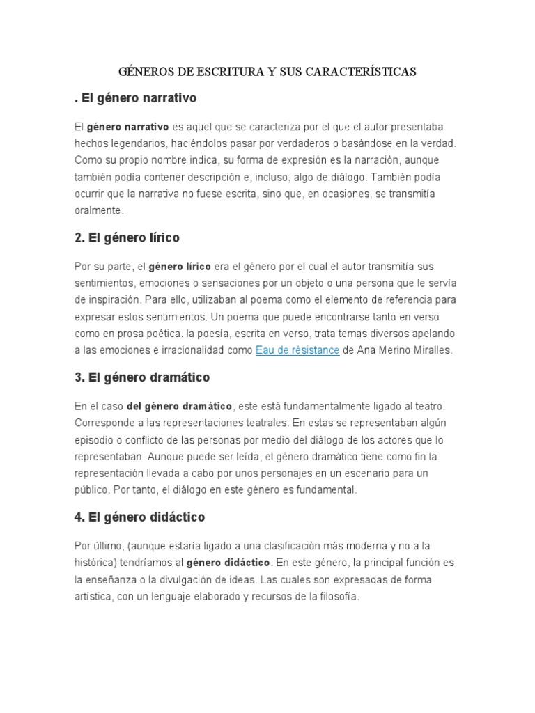Géneros de Escritura y Sus Características | PDF
