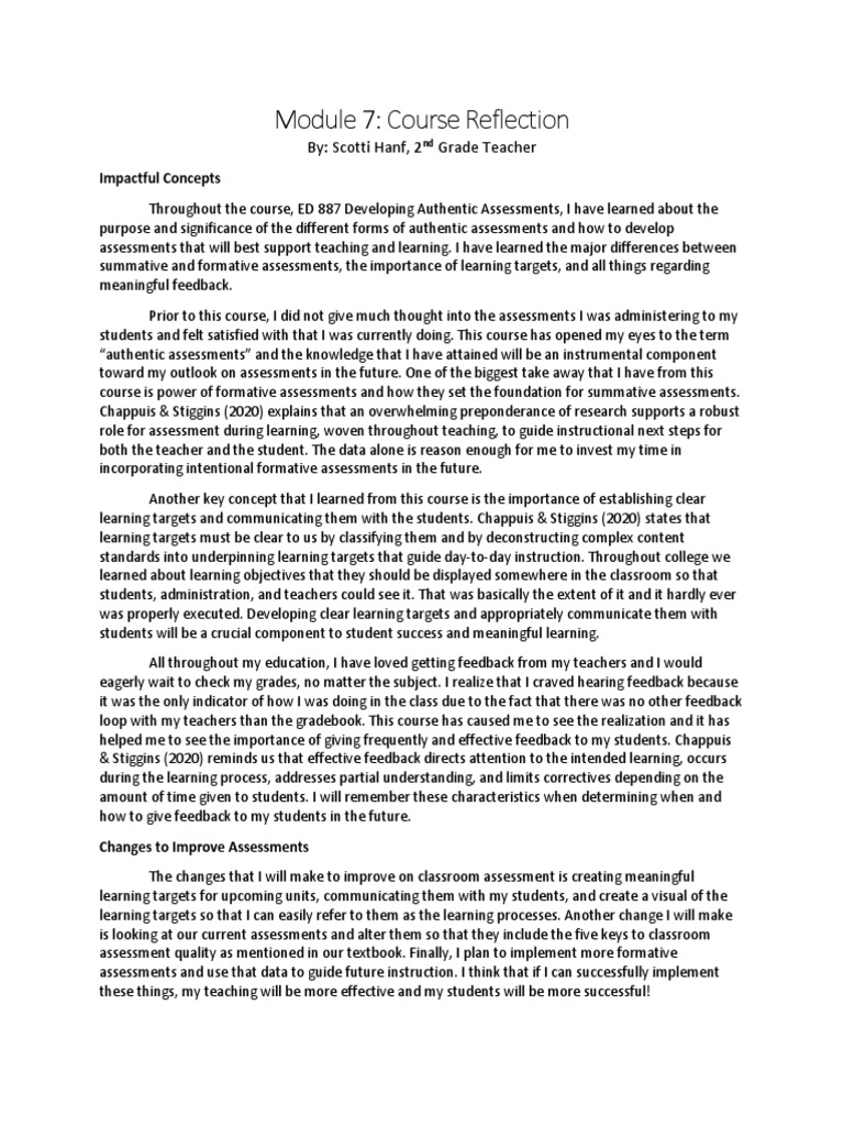 Module 7 Reflection | Download Free PDF | Educational Assessment | Teachers