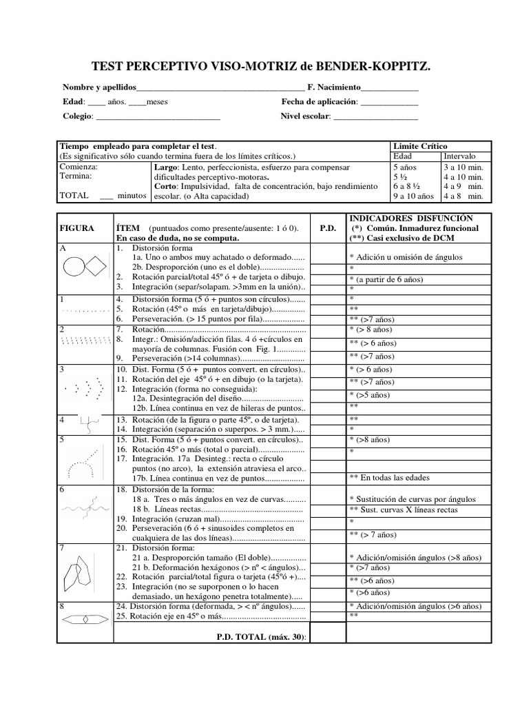Test de Bender - Protocolo | PDF | La naturaleza humana | Psicología ...