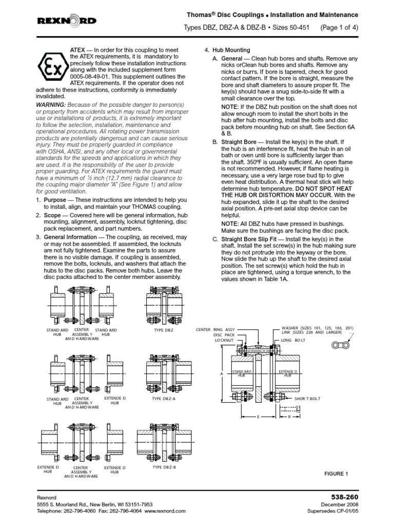 538 260 Thomas Series DBZ, DBZ A, DBZ B, Sizes 50 451 Disc Couplings ...