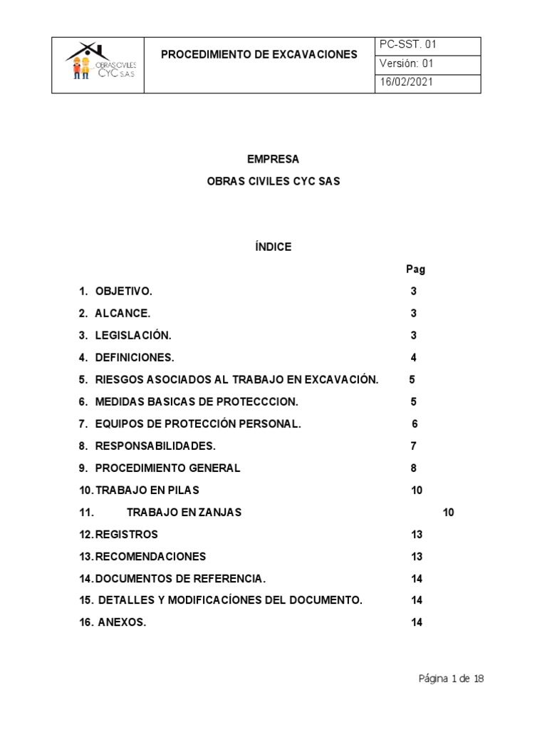 Procedimiento para Realizar Trabajo en Excavaciones | PDF | Suelo ...