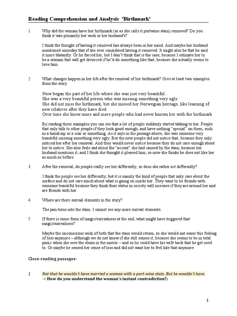 Birthmark - Miranda July - Handout Roman Pauls | PDF | Realism (Arts ...