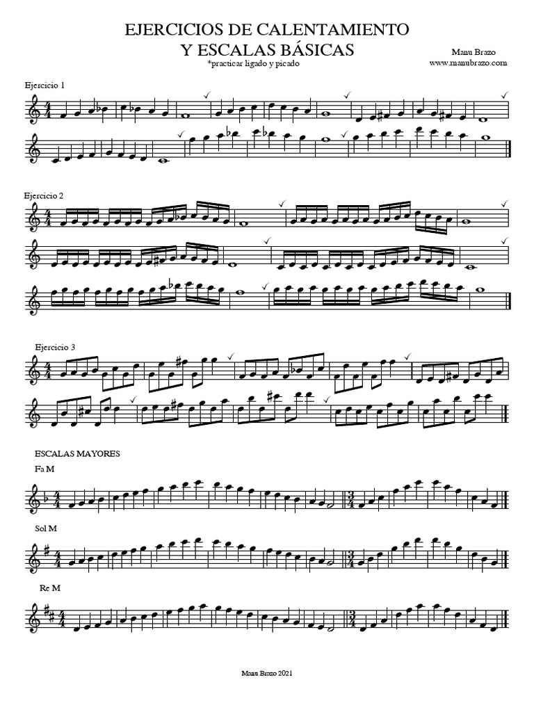 Calentamiento y Escalas Basicas | PDF | Escala (música) | Pitch (Música)