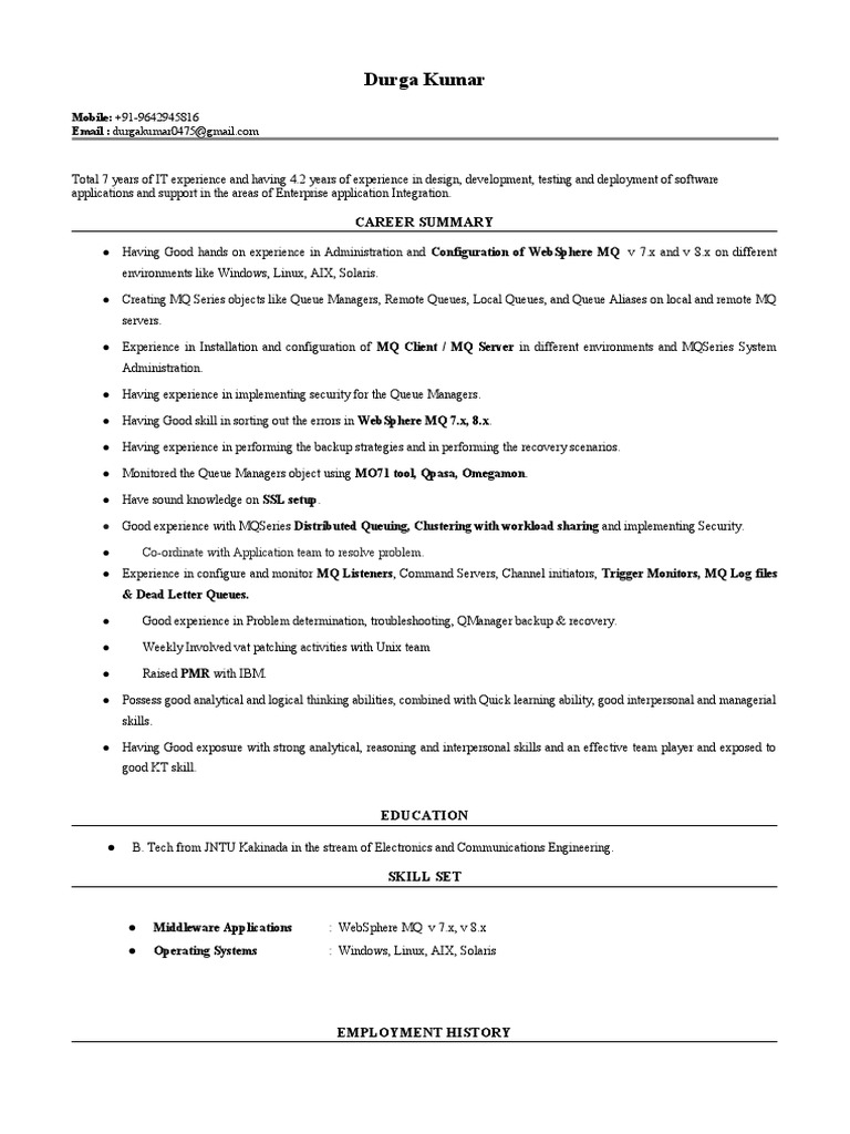 Durga Kumar: Career Summary | PDF | Distributed Computing Architecture | Computer Science