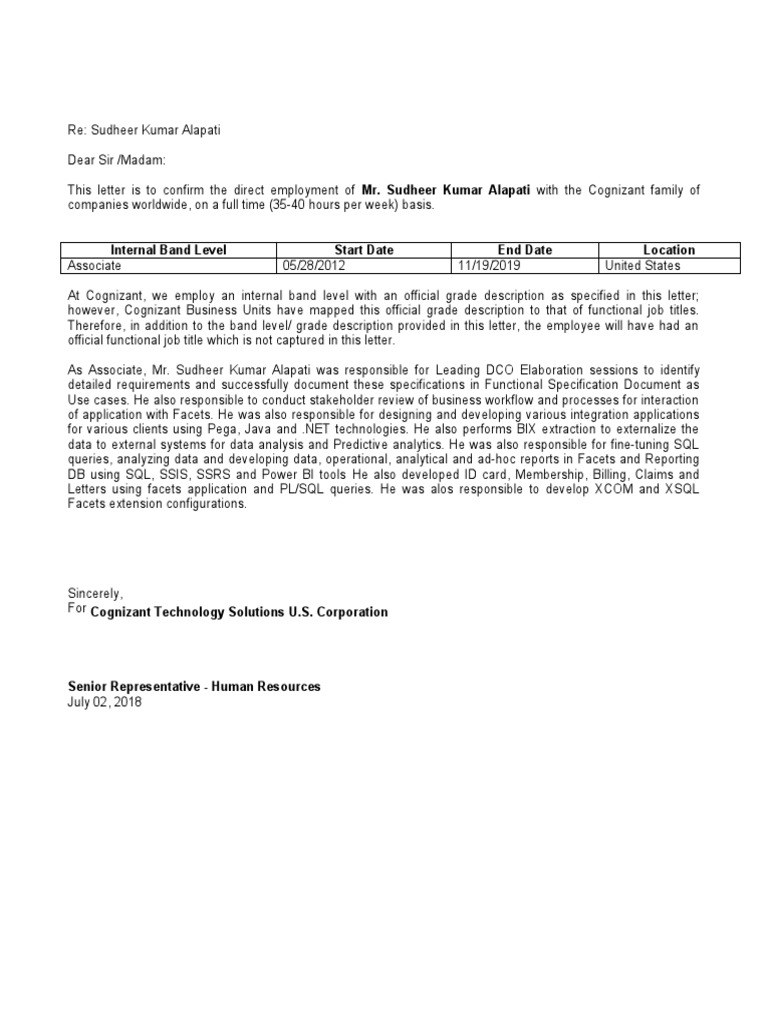 Sample Experience Letter | PDF