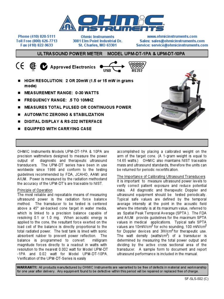 Ultrasound Power Meter Model Upm-Dt-1 Pa & Upm-Dt-10Pa Approved ...