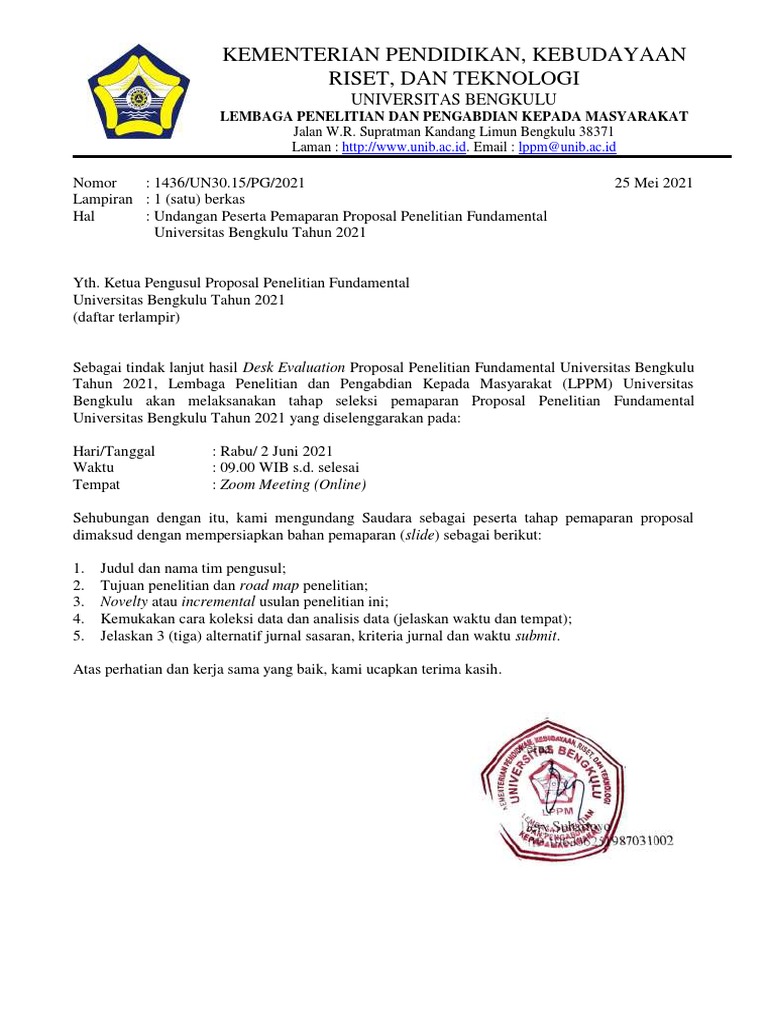 Surat Undangan Pemaparan 2021 - Fundamental | PDF