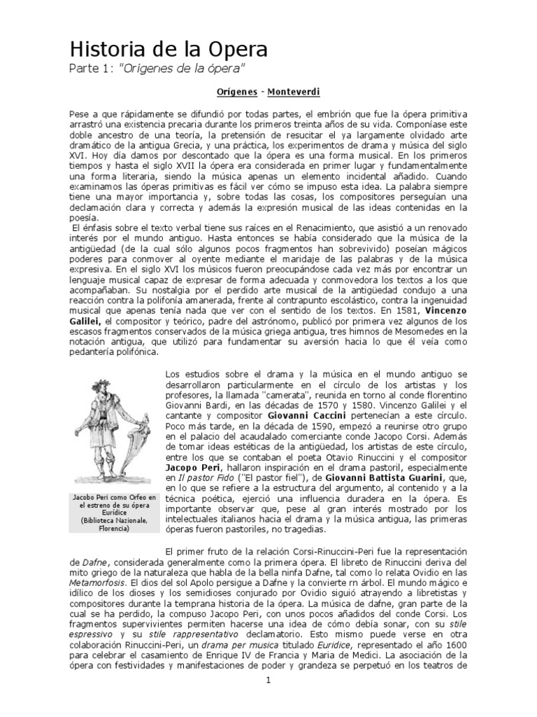 Orígenes y evolución de la ópera | PDF | Ópera | Las artes escénicas