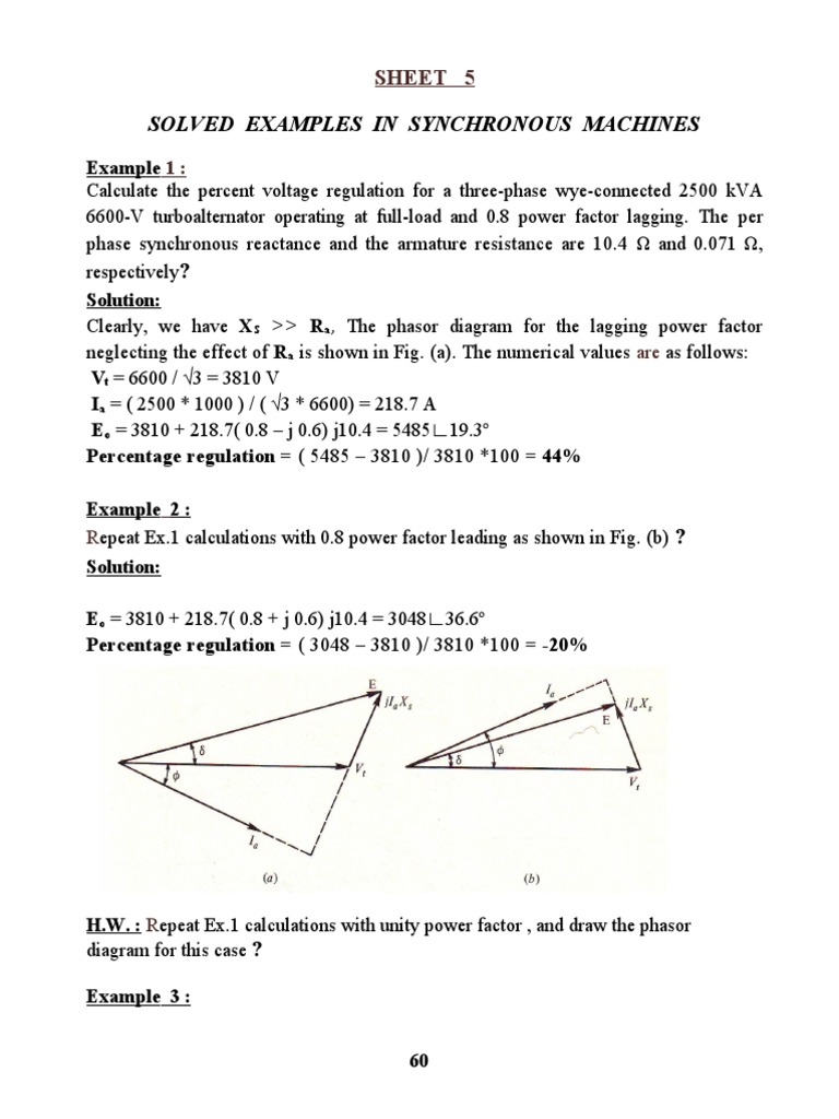 Solved Examples in Synchronous Machines: Sheet 5 | PDF | Electrical ...